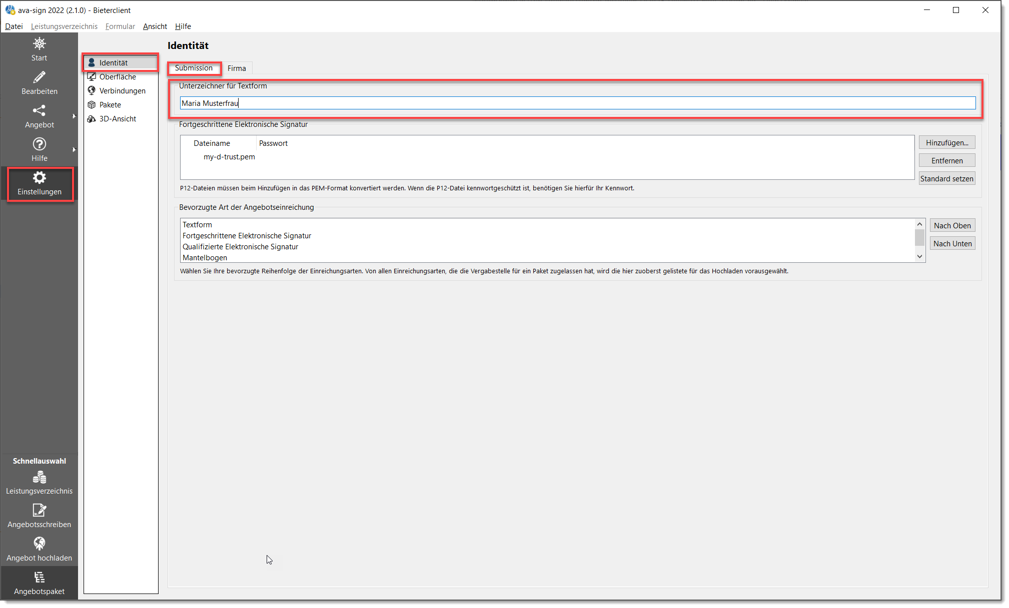 Unterzeichner für Textform