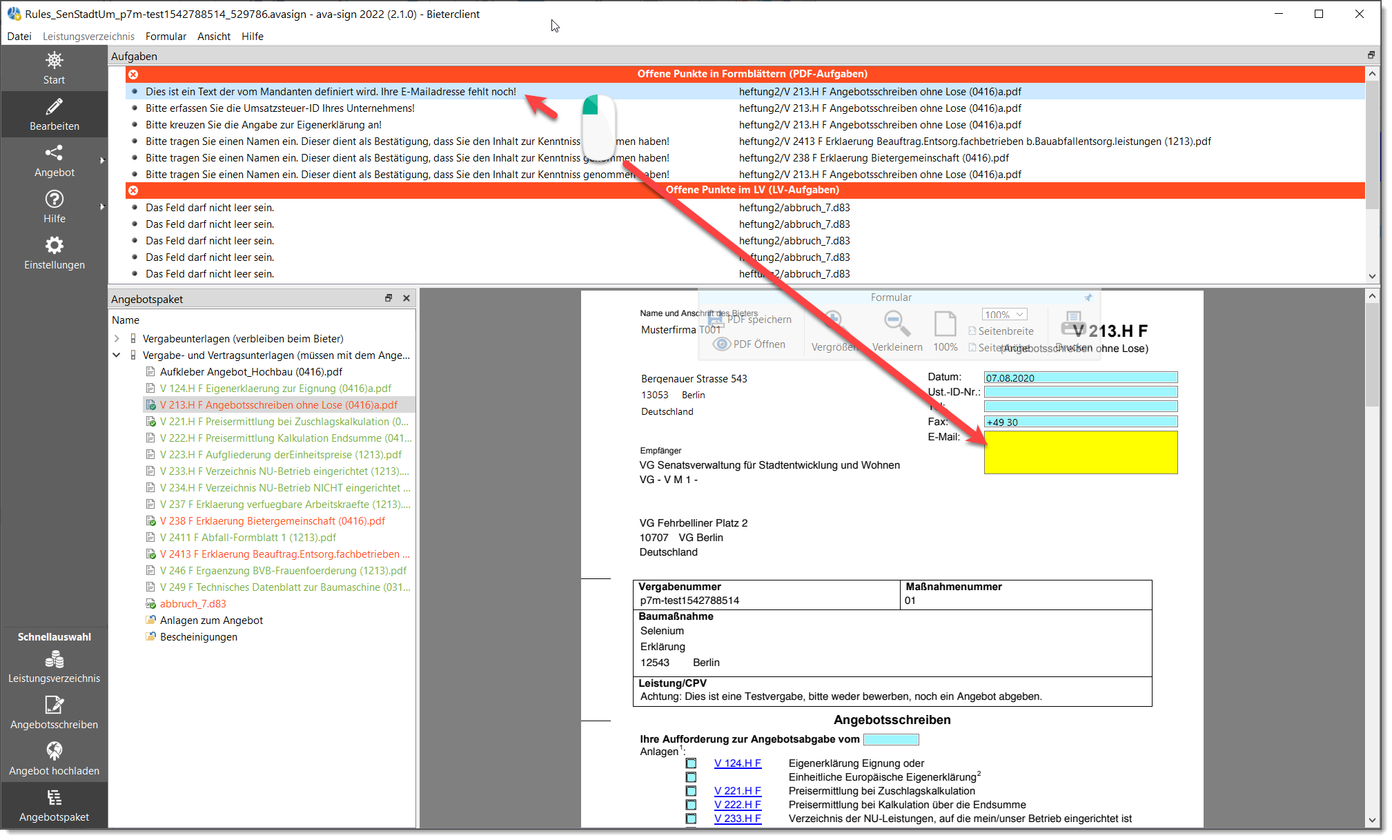 PDF-Aufgaben - Offene Punkte in Formblättern